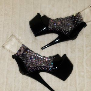 Pleaser | Shoes | Black Stretch Rhinestone Mesh High Heel Platform ...